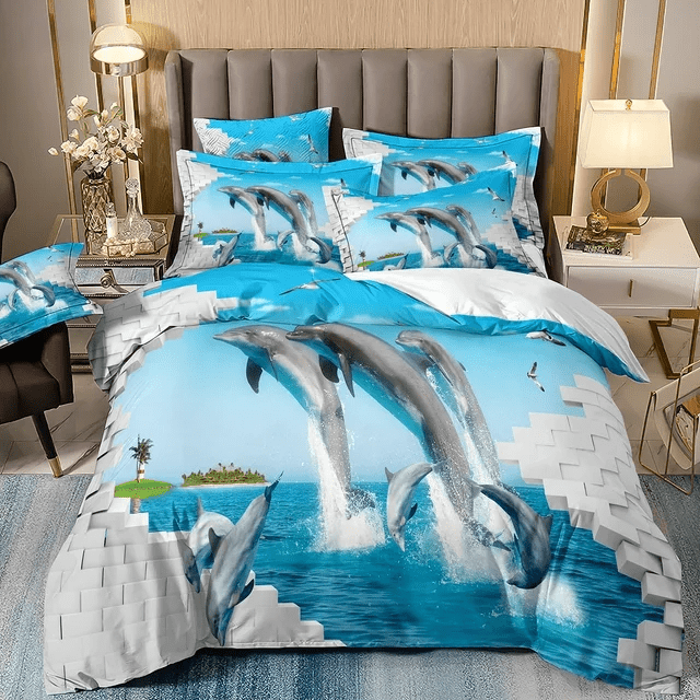 Dolphin Duvet Cover Twin Full Queen King Size Sea Turtle Bedding Sets ...