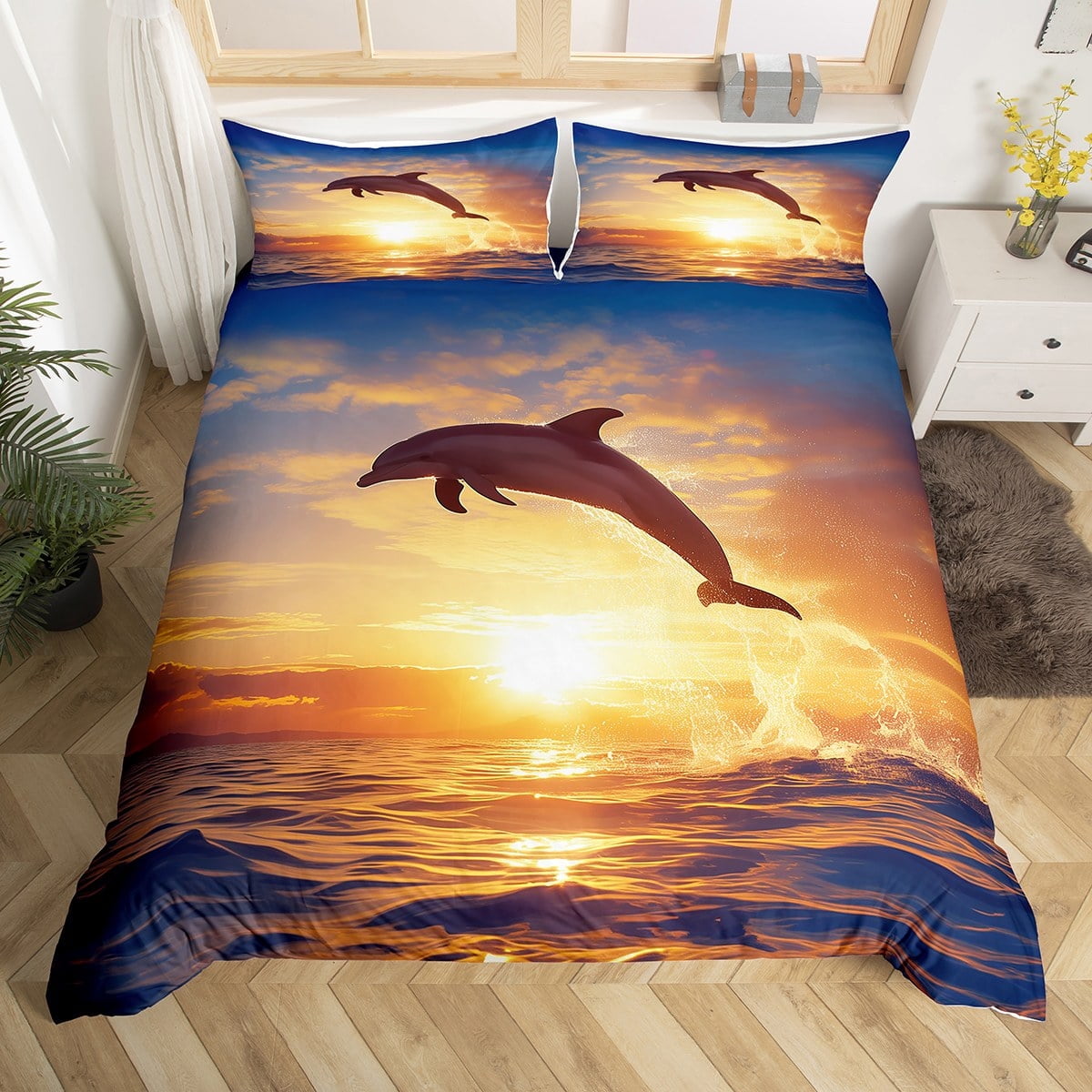 Dolphin Duvet Cover Twin, Oceand Comforter Cover, Abstract Dolphin ...
