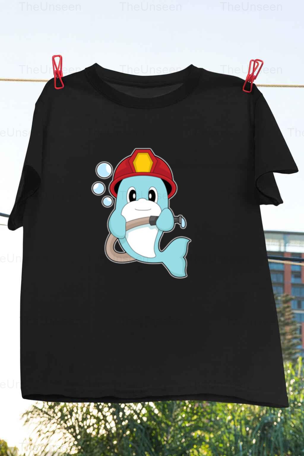 Dolphin Firefighter Fire Hose Funny Ocean Animal Unisex T-Shirt up to ...