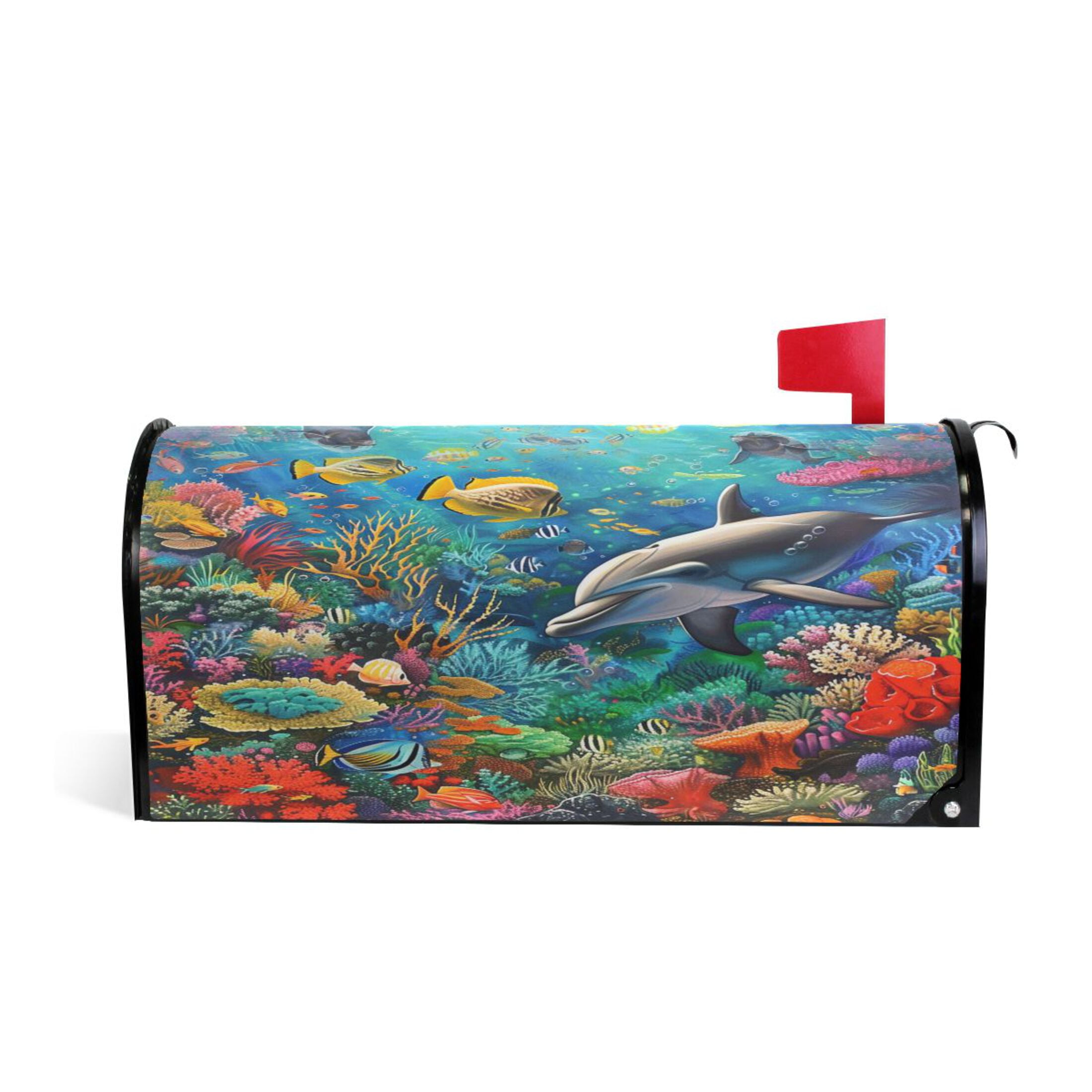 Dolphin Fish Coral under Sea Magnetic Mailbox Covers Post Box Wraps ...
