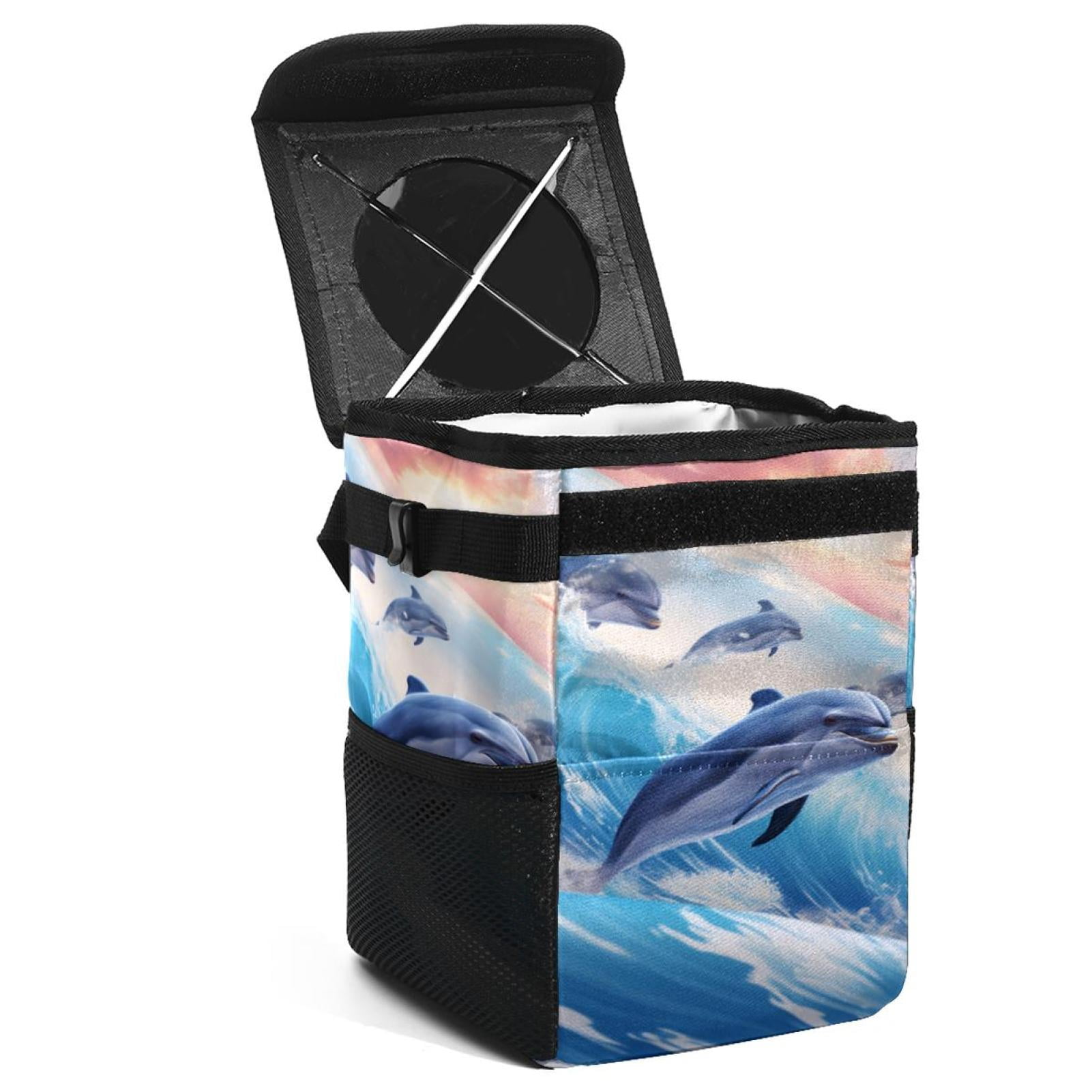 Dolphin Foldable Car Trash Can with Lid, Leak-Proof Car Trash Bin ...