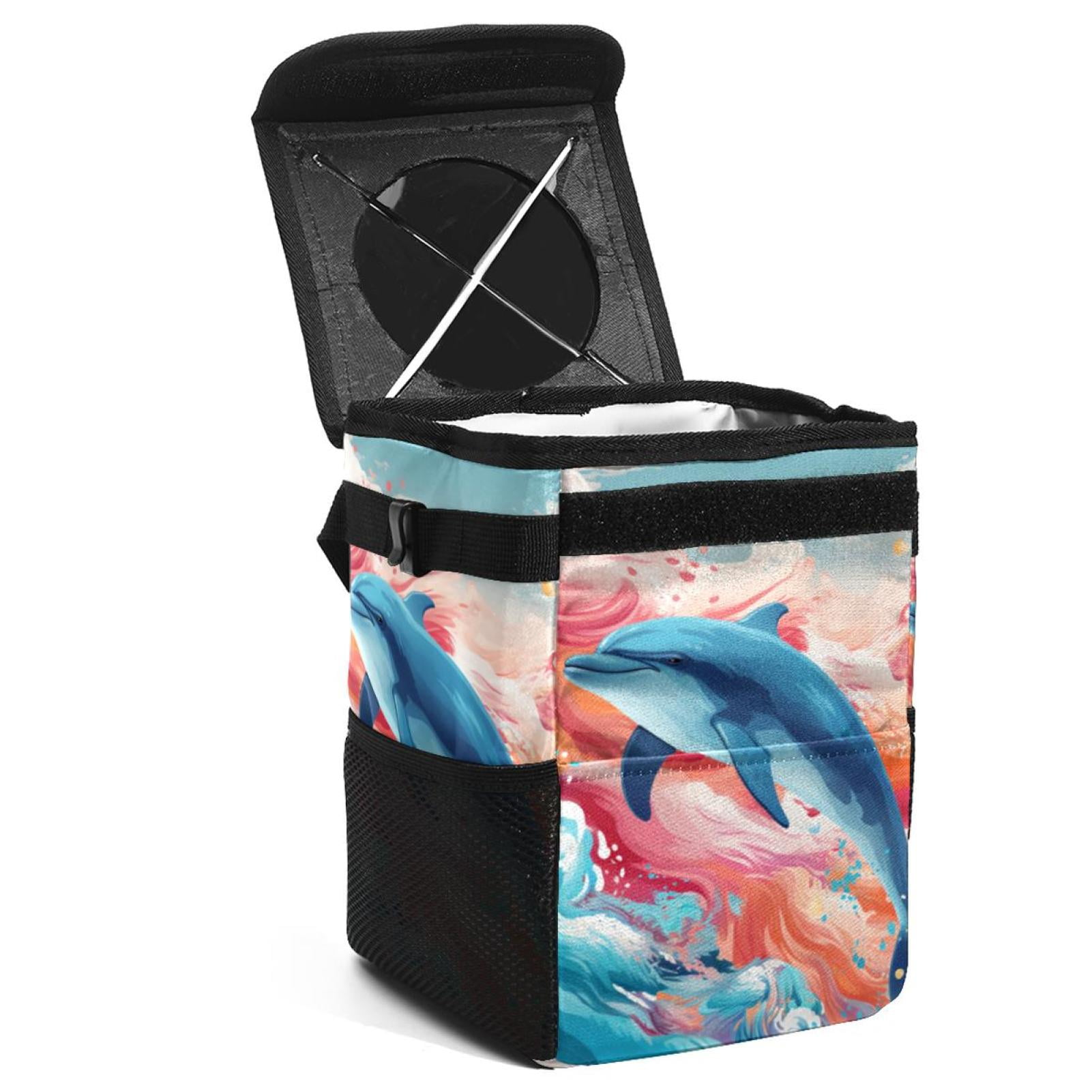 Dolphin Foldable Car Trash Can with Lid, Leak-Proof Mini Trash Can, Car ...