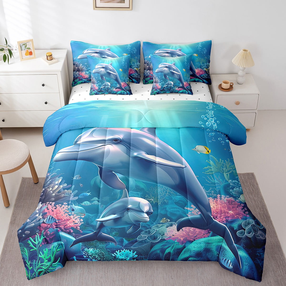 Dolphin Full Size Comforter Sets - Bedding Sets 7 Pieces,3D Ocean Fish ...
