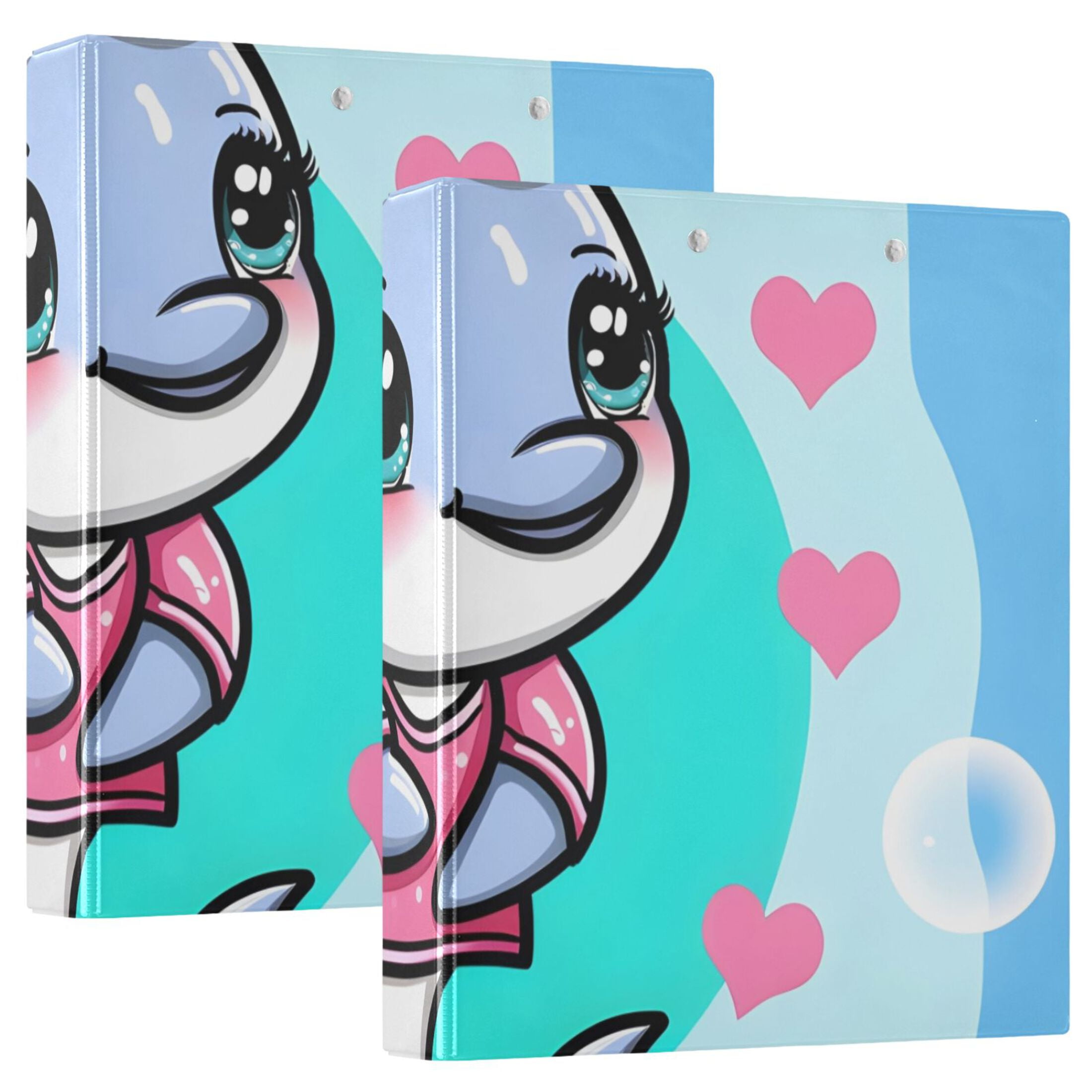 Dolphin Girl Hearts Bubbles File Folder 3 Ring Binders 1.5 inch ...