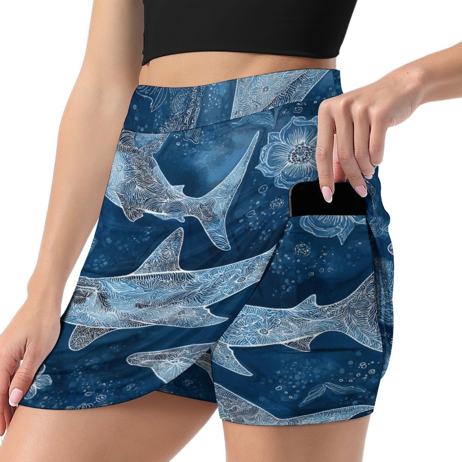 Dolphin Hammerhead Shark Women's Shorts Non-Slip Single Pocket A-line ...
