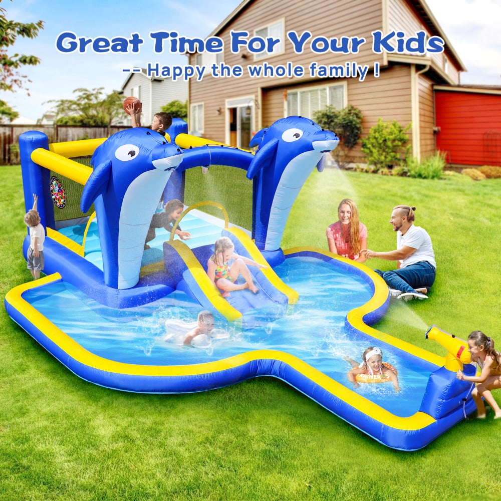 Dolphin Inflatable Water Slide,8 in 1 Inflatable Bounce House - Water ...