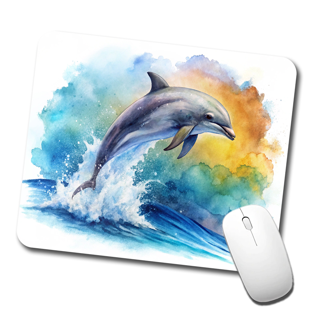 Dolphin Jumping In Ocean Watercolor Mouse Pad Low Profile Gaming Mat ...