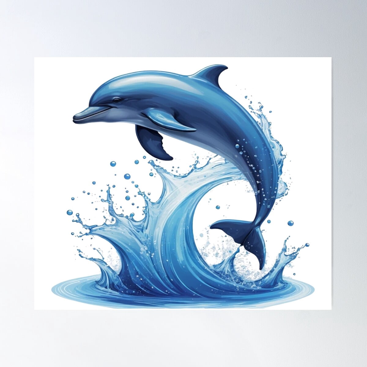 Dolphin Jumping In Wave | Vibrant Marine Digital Art Poster Wall Art ...