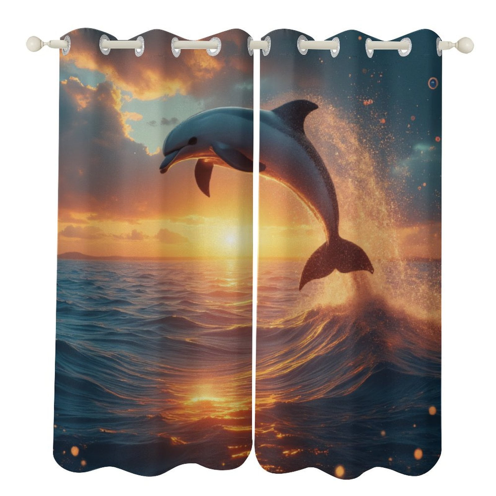 Dolphin Jumping at Sunset Blackout Window Curtains for Bedroom Living ...