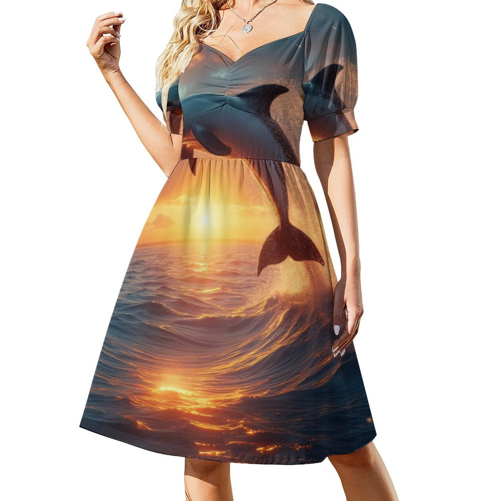 Dolphin Jumping at Sunset Summer Women's Dress 2025 Elegant Dresses ...