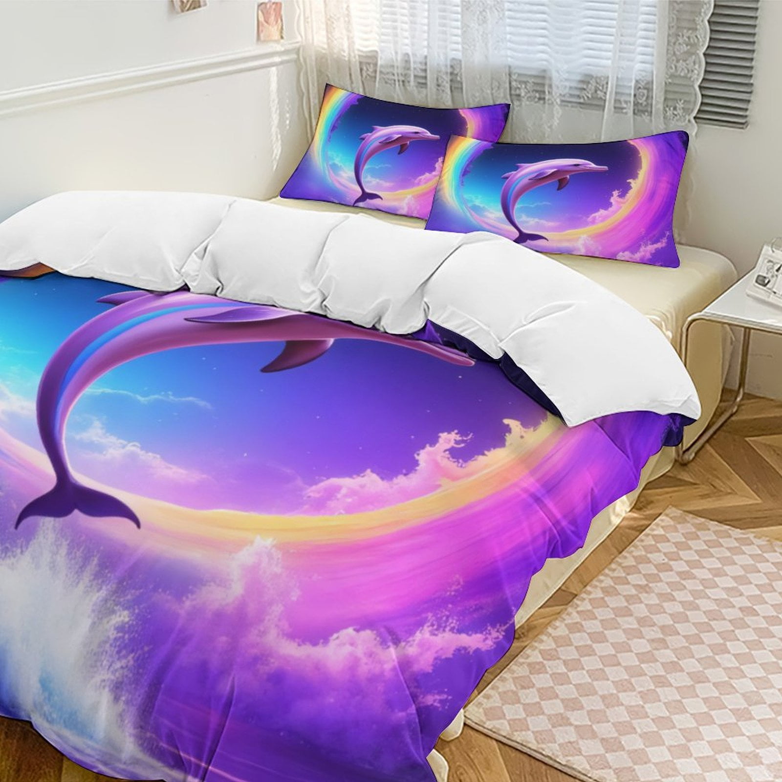 Dolphin Jumping in Rainbow Vortex Duvet Cover Set Bedding Set Polyester ...