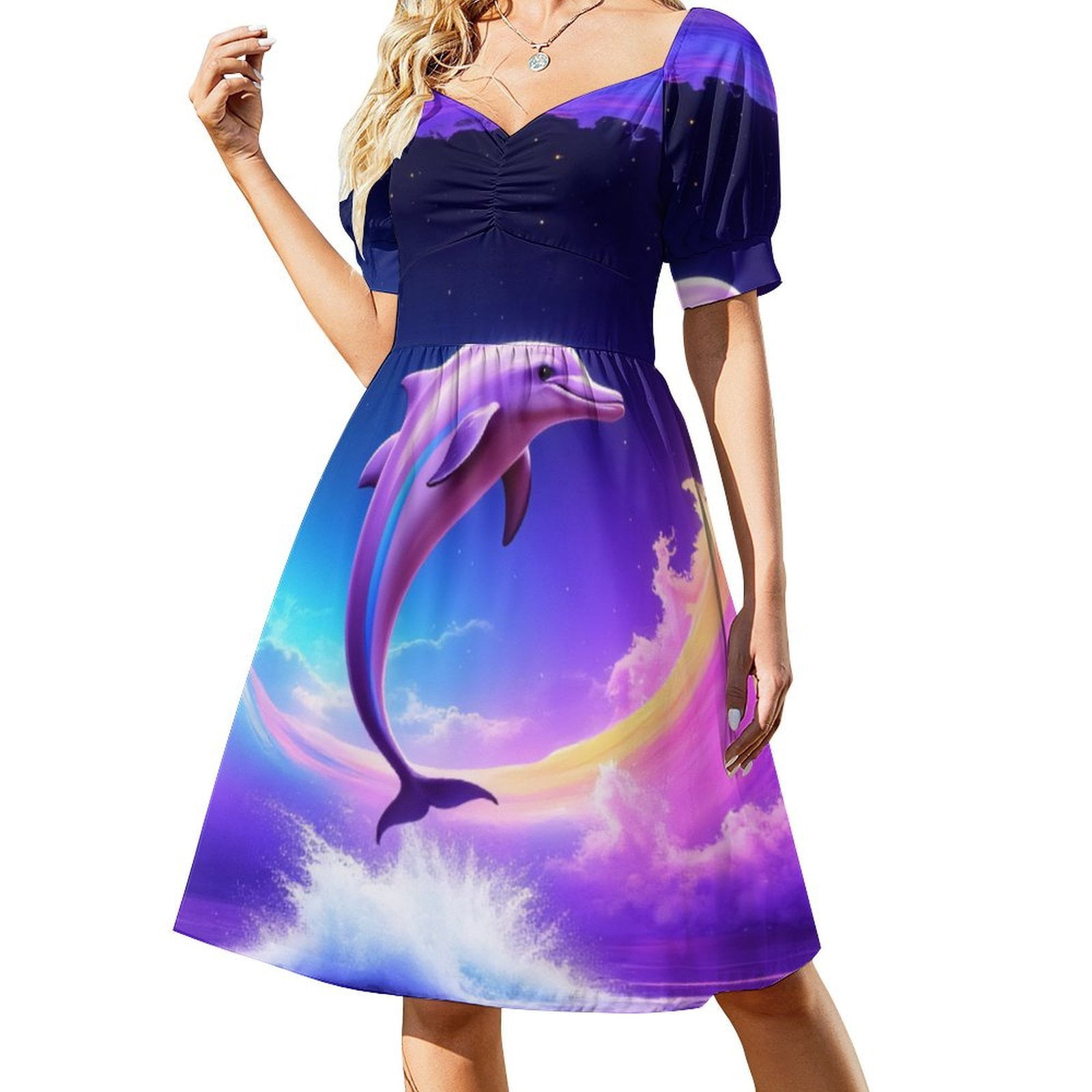 Dolphin Jumping in Rainbow Vortex Summer Women's Dress 2025 Elegant ...
