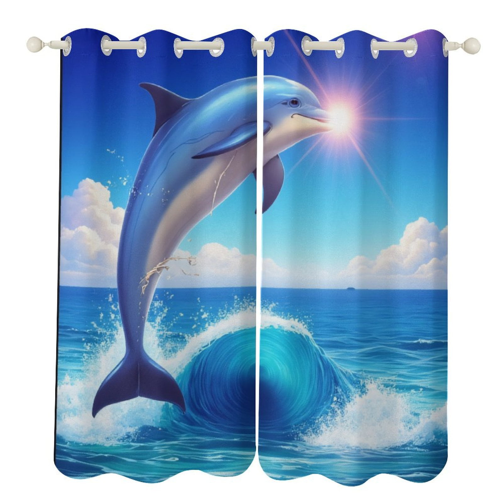 Dolphin Jumping in Sunlight 2 Panels 3D Printing Pattern Curtain for ...