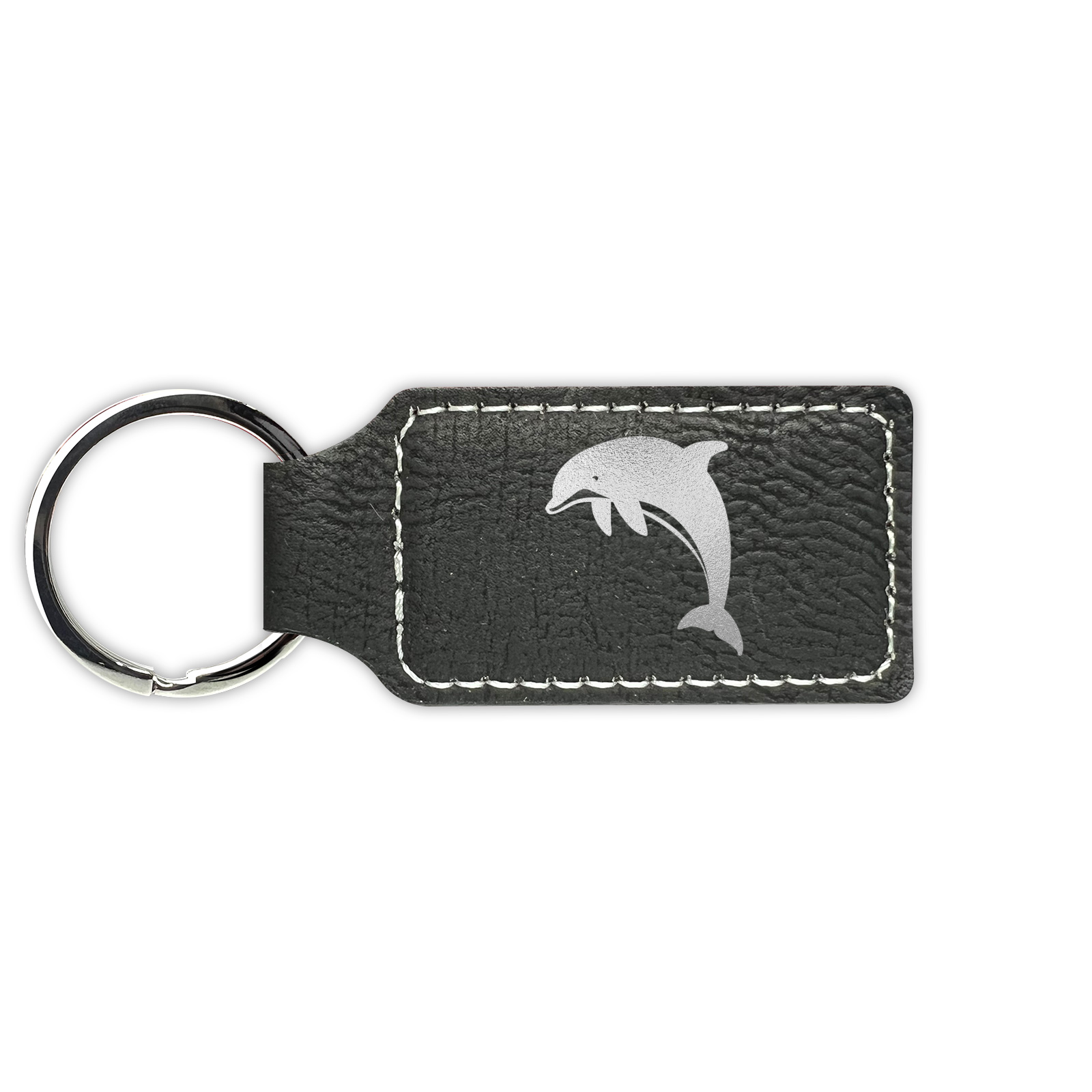 Dolphin Keychain Leatherette Rectangle - Laser Engraved - Many Colors ...