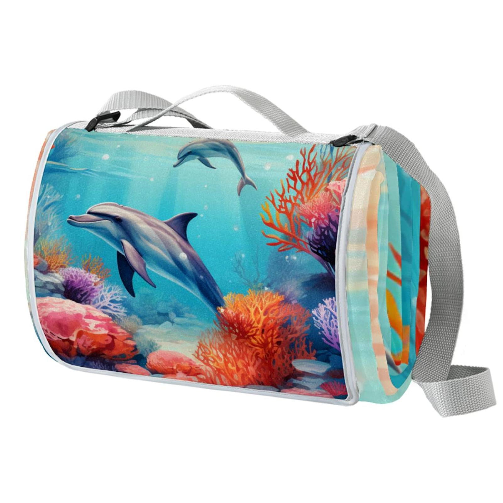 Dolphin Large Canvas Picnic Blanket Waterproof Backing, Portable ...