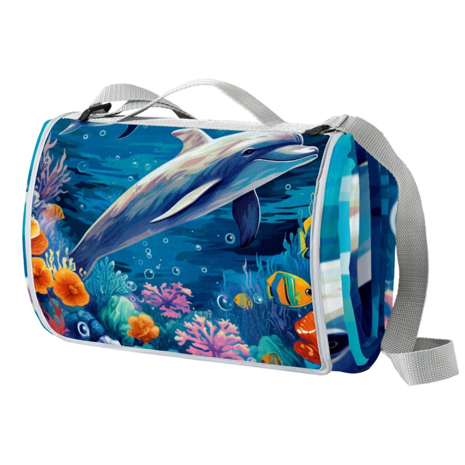 Dolphin Large Canvas Picnic Mat Waterproof Outdoor Blanket Family Beach ...