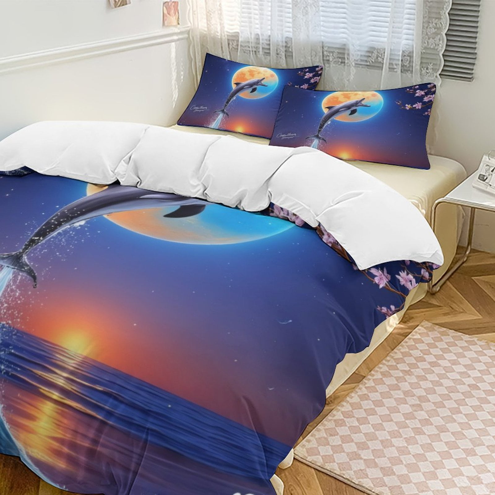 Dolphin Leap at Moonlit Sea 3D Duvet Cover Set Quilt Cover Theme of Kid ...