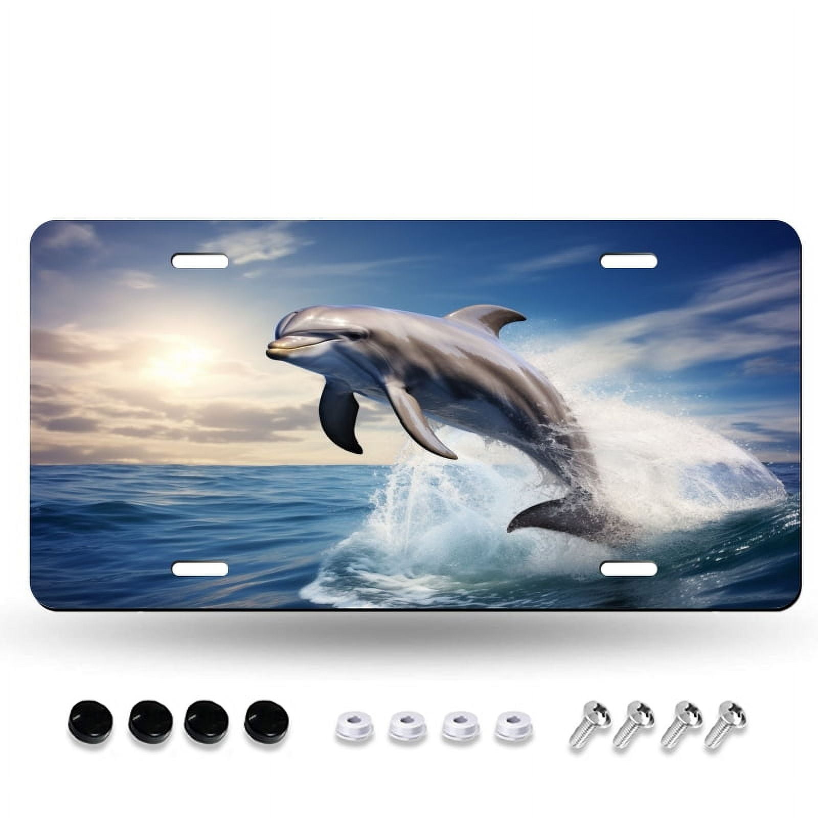Dolphin Leaping in The Blue Ocean Under Clear Sky License Plate Frame ...