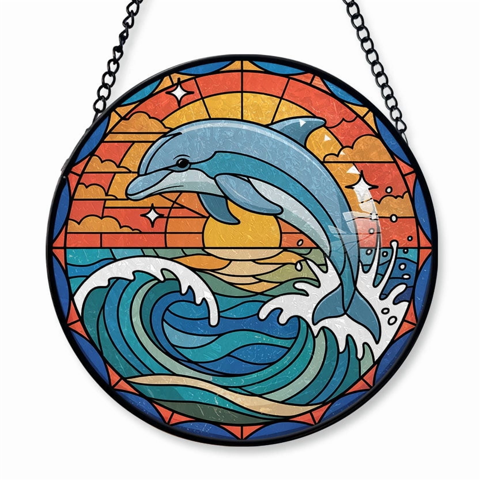 A Dolphin Leaping Stained Glass Suncatcher Window Hanging ...