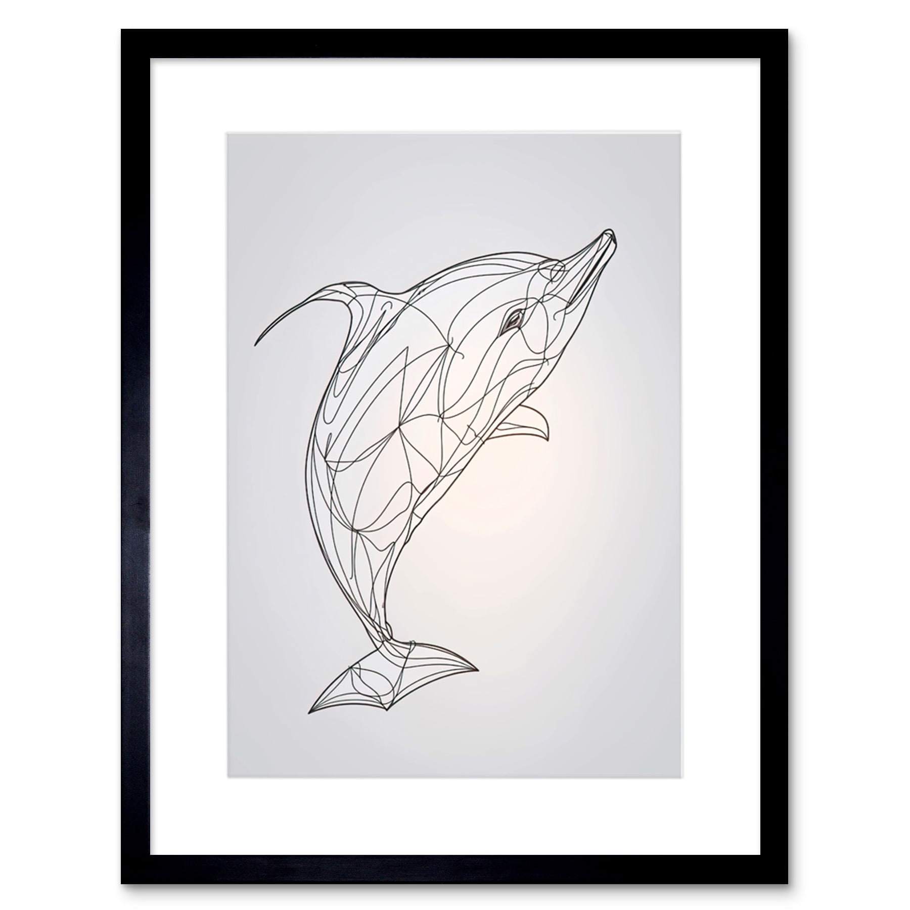 Dolphin Line Drawing Black and White Illustration Artwork Framed Wall ...