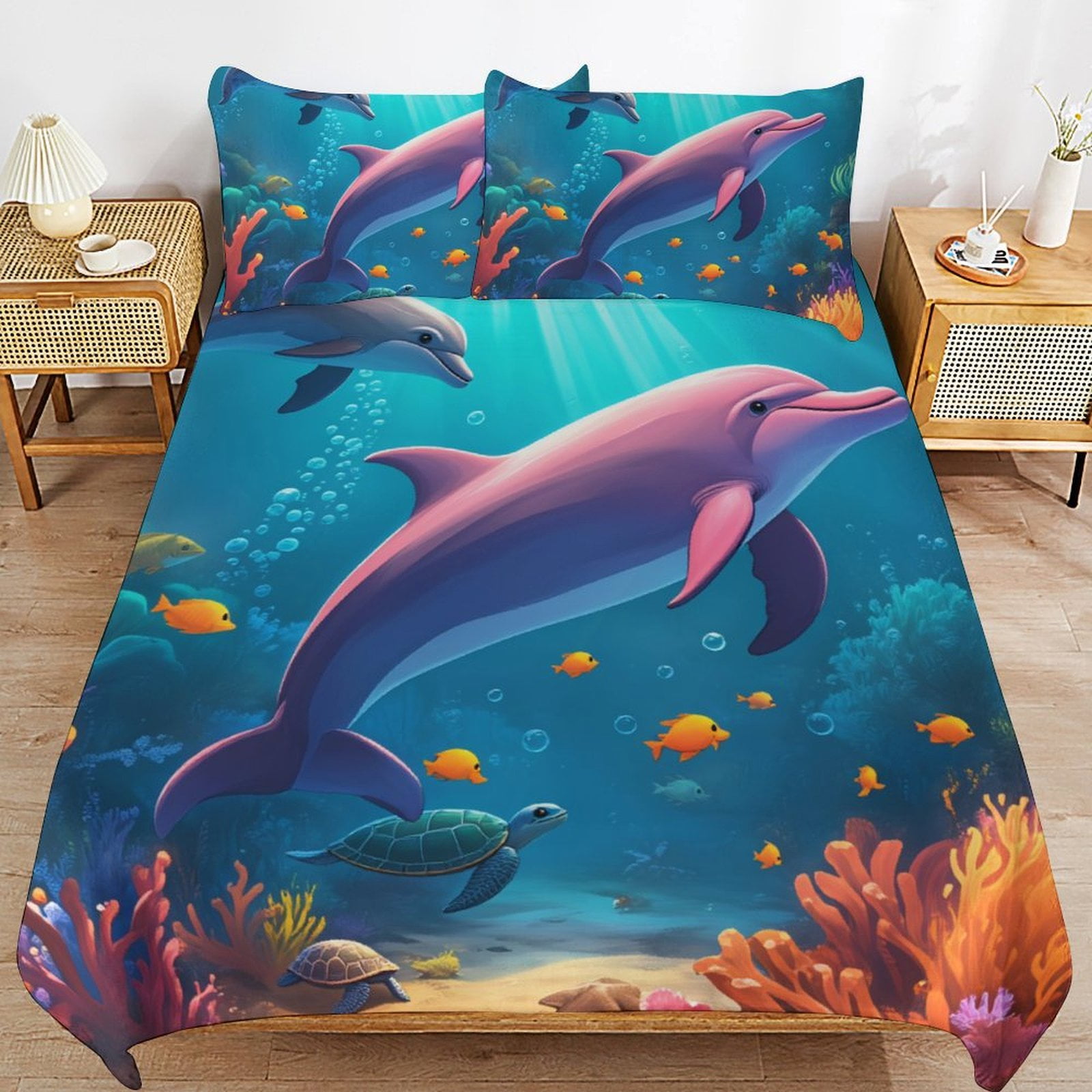 Dolphin Marine Life Duvet Cover 3pcs Set Themed Multicolor Polyester ...