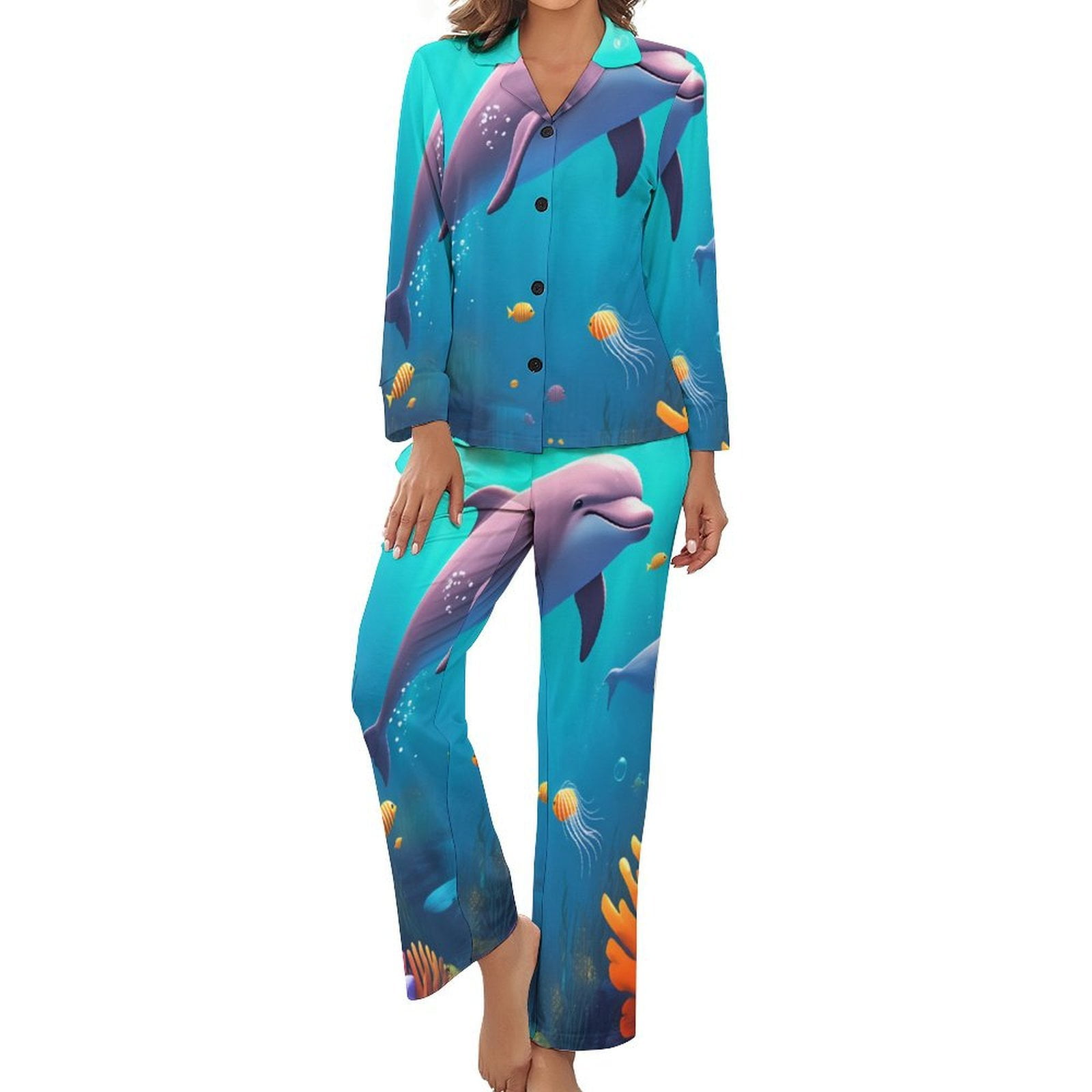 Dolphin Marine Life Pajamas Woman Vintage Pajamas Set 2 Piece Long ...
