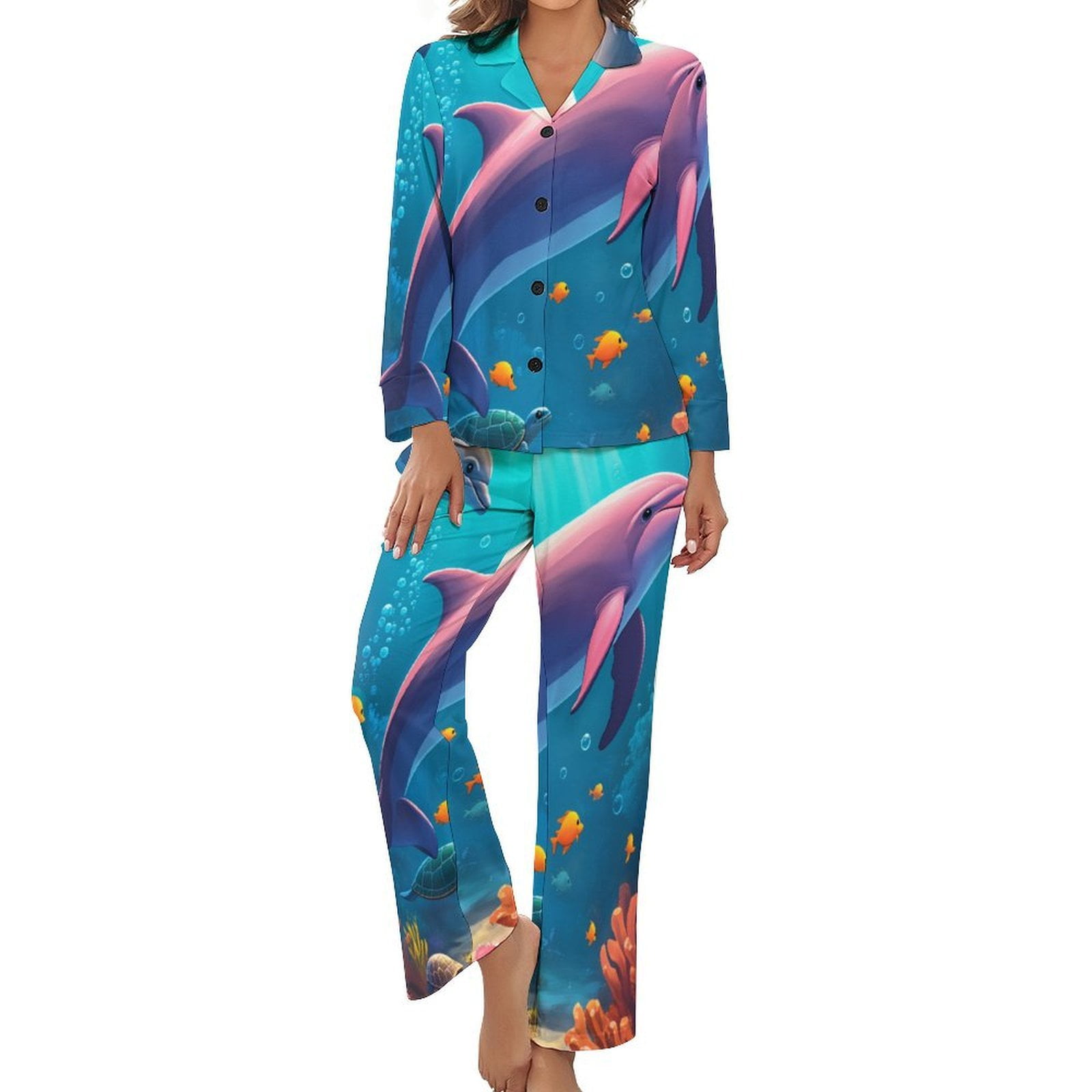Dolphin Marine Life Pajamas Woman Vintage Pajamas Set 2 Piece Long ...