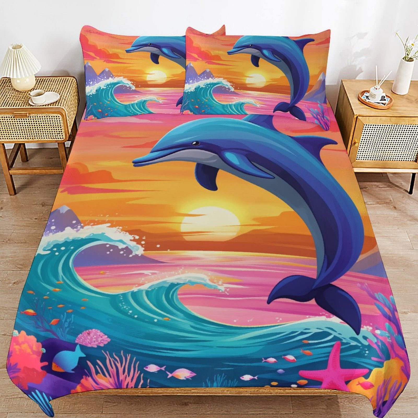 Dolphin Marine Life Quilt Cover 3pcs Set Home Textiles Duvet Cover Set ...