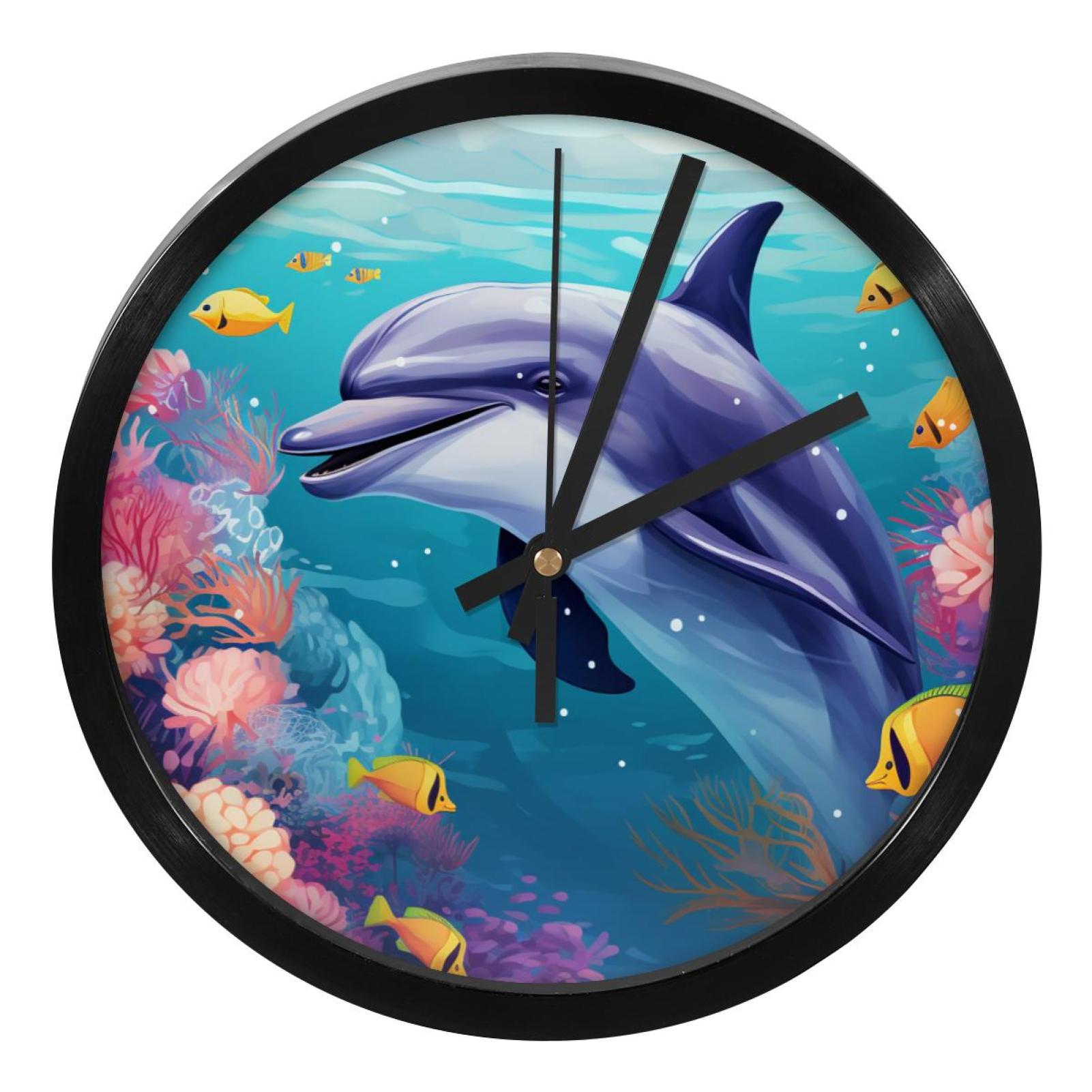 Dolphin Modern Wall Clock, 9.8 Inches, Silent Non-Ticking Round Digital ...