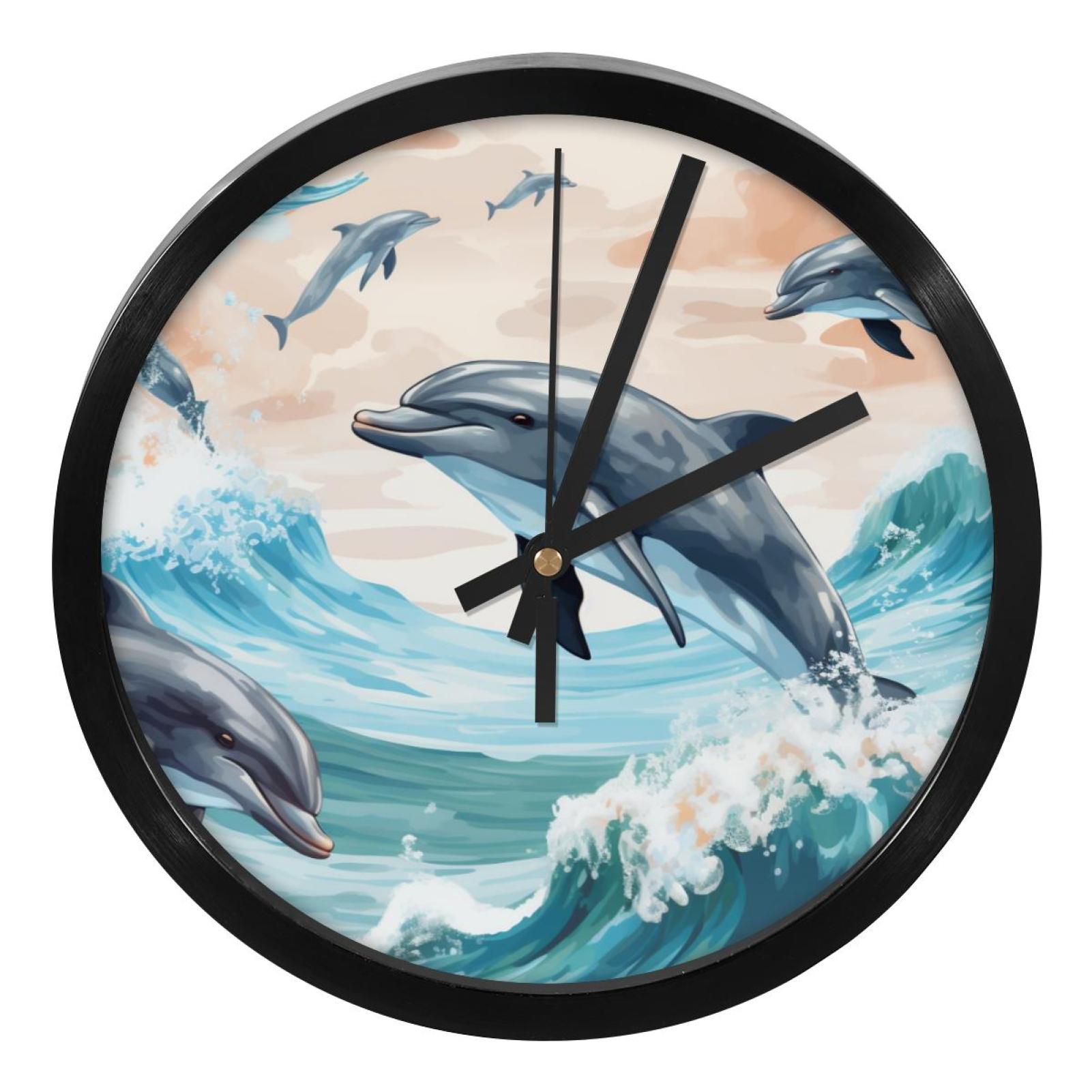 Dolphin Modern Wall Clock, 9.8 Inches, Silent Non-Ticking Round Digital ...