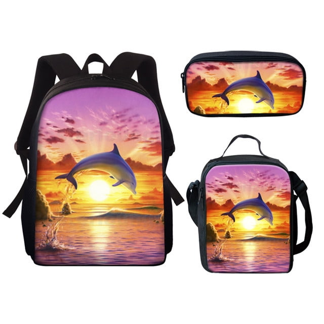 Dolphin Moon Printing School Bags for Teen Girls Boys Kids Backpack ...