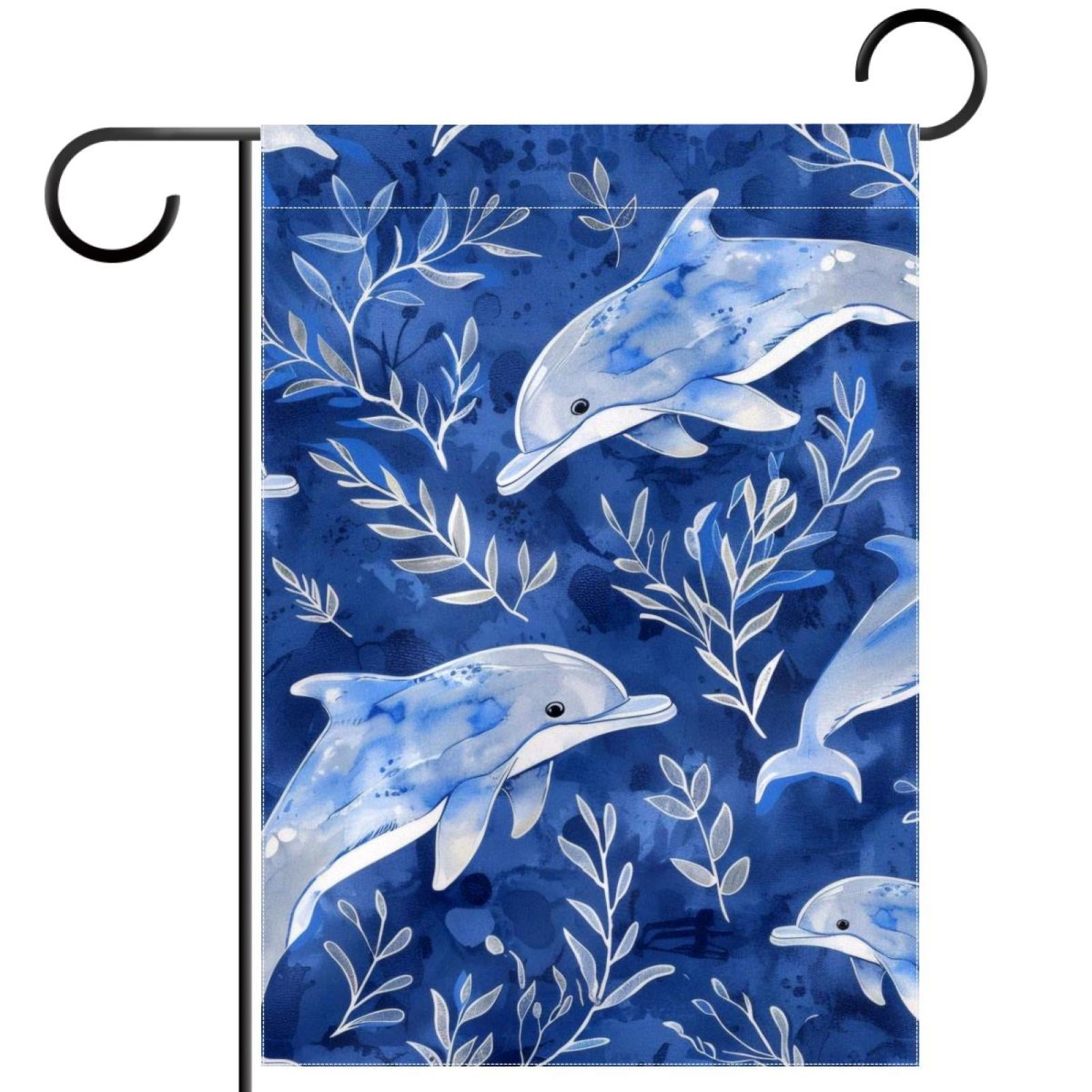 Dolphin Navy Blue Pattern Decorative Garden Flag for All Seasons, 12 x ...
