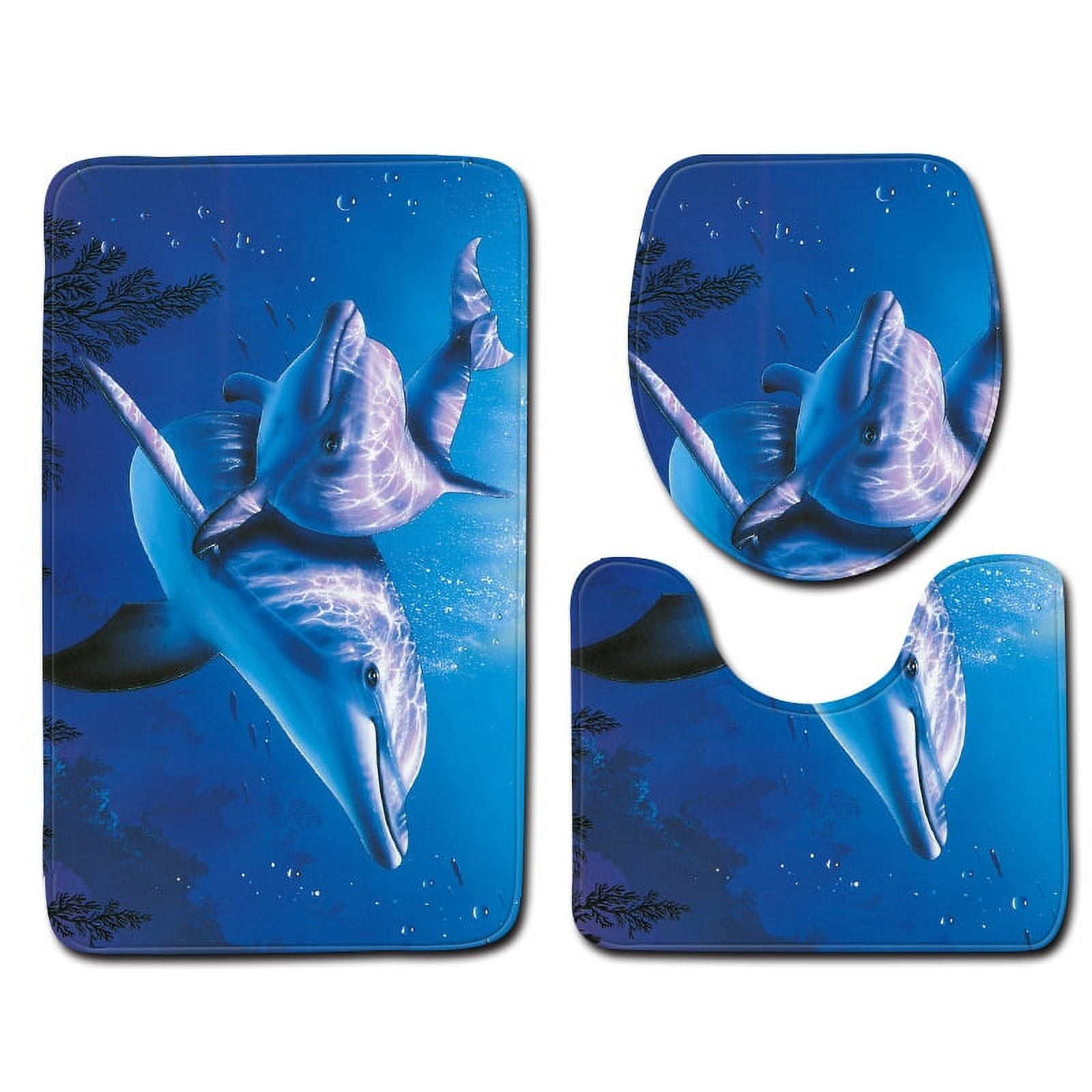 Dolphin Ocean 3D Style Bathroom Floor Mat Set Non-Slip Foot Mat-Style ...