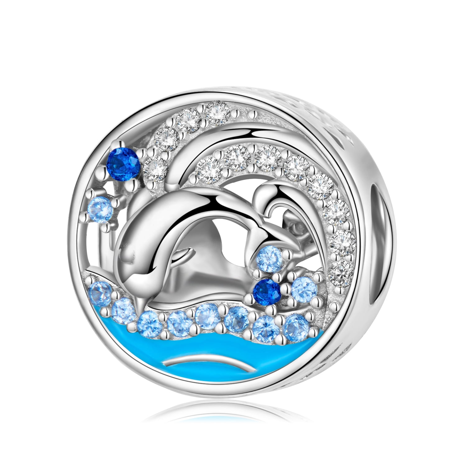 Dolphin Ocean Charm European Bead CZ Sterling Silver Ginger Lyne ...
