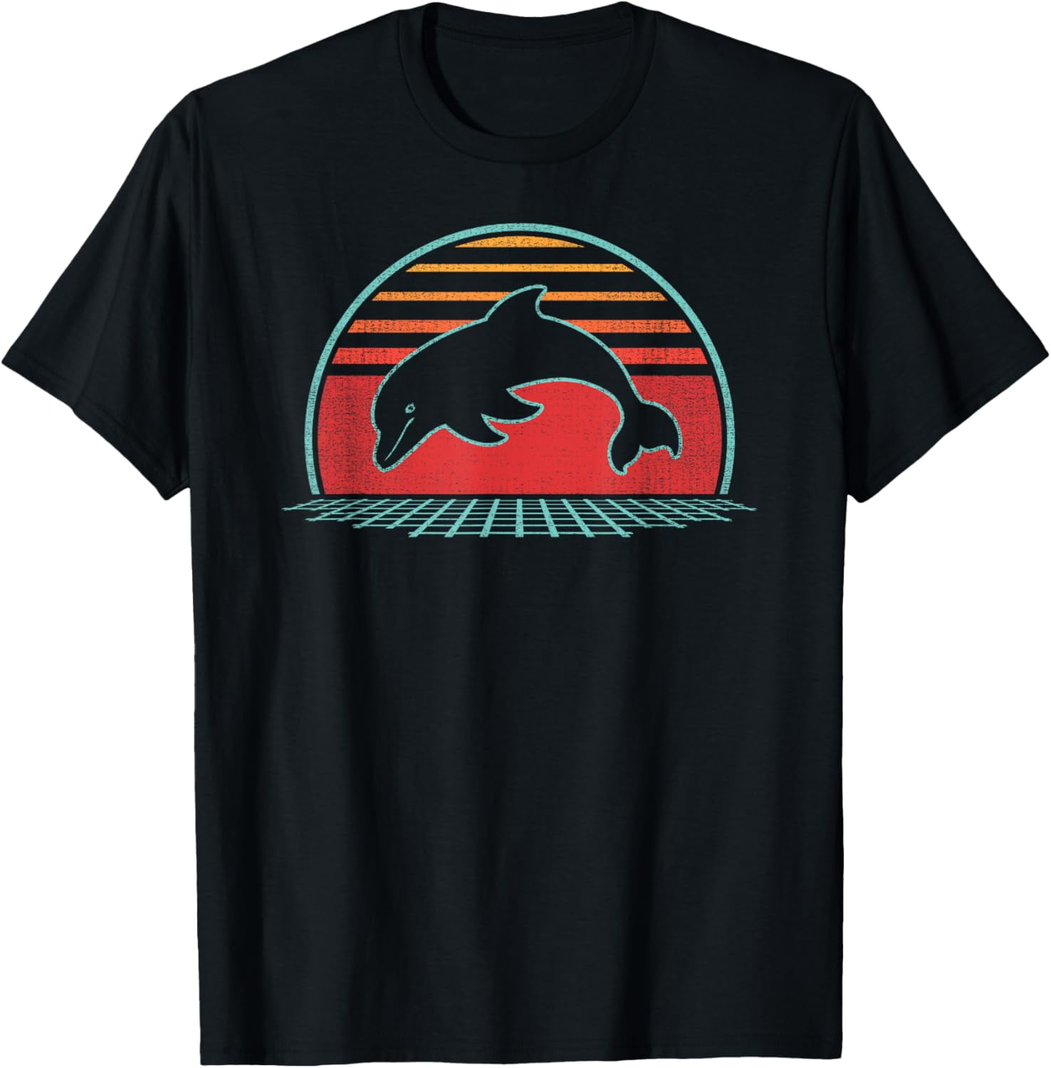 Dolphin Ocean Sunset Retro Vintage 80s Style T-Shirt - Walmart.com