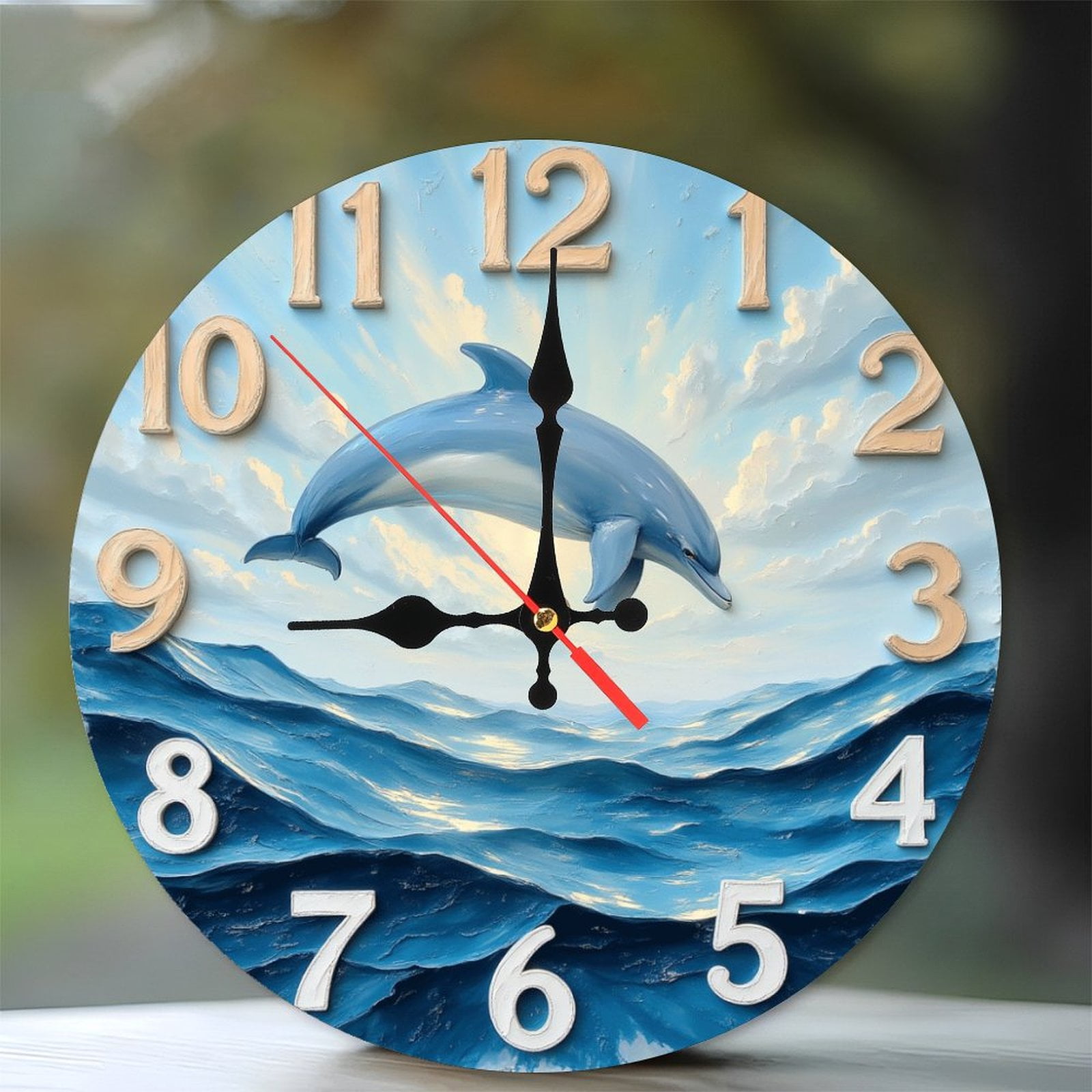 Dolphin Ocean Wall Clock 10-Inch Silent Wooden Wall Clock, Battery ...