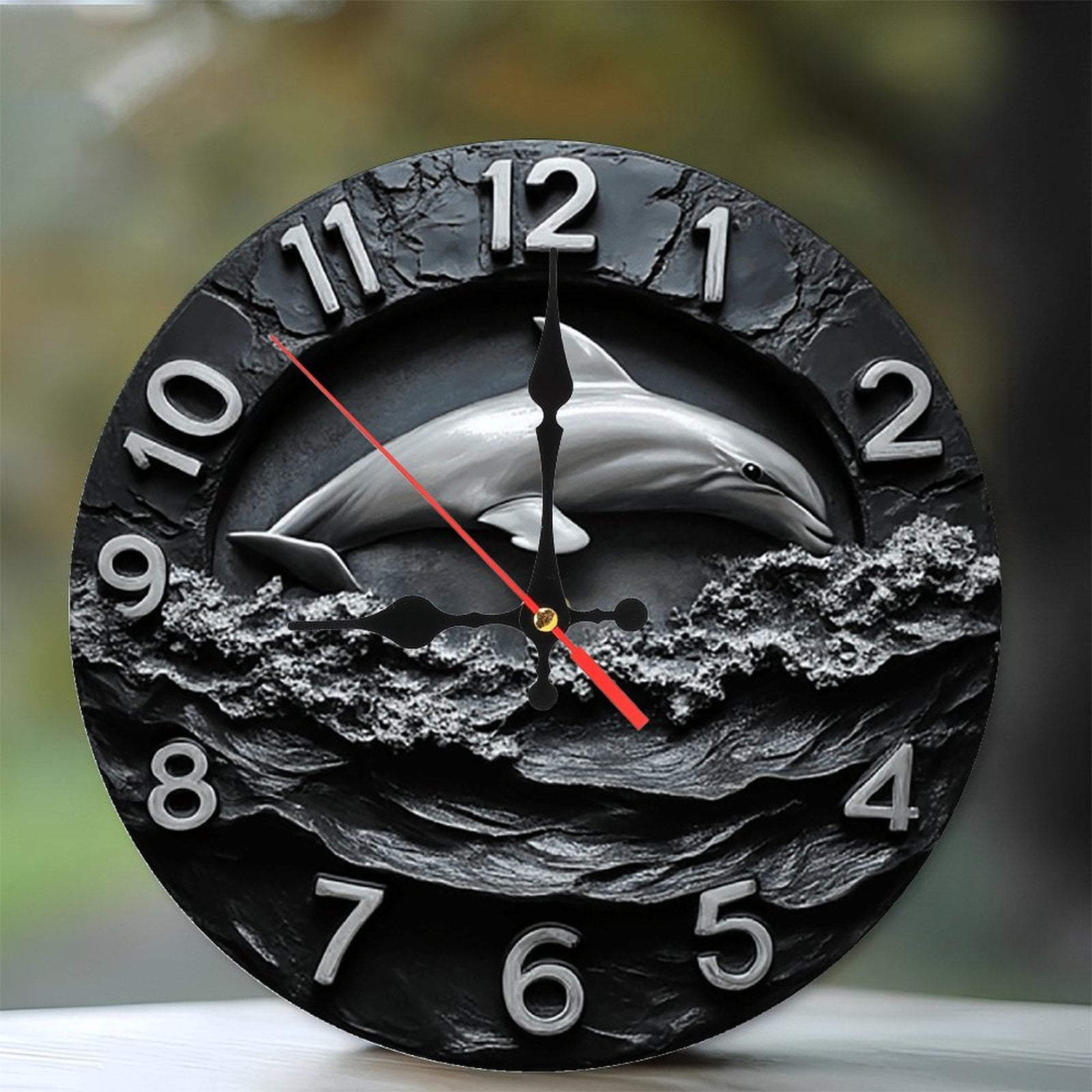Dolphin Ocean Wave Wall Clock 10-Inch Silent Wooden Wall Clock, Battery ...