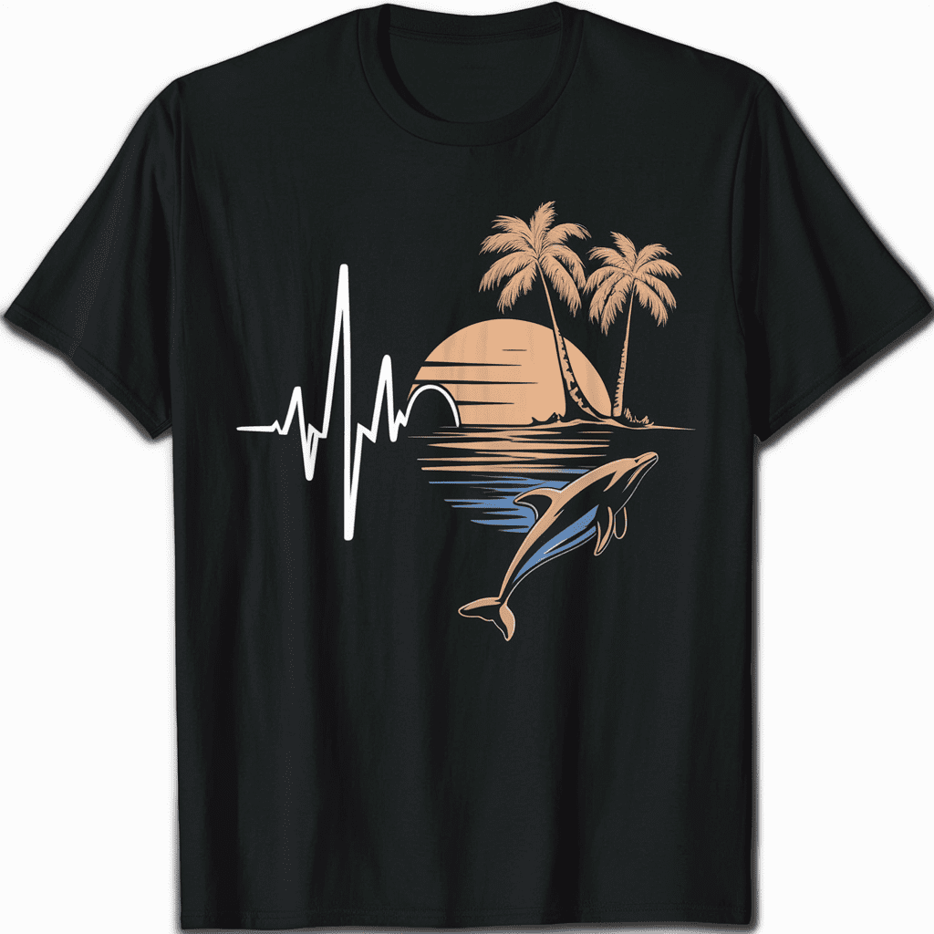 Dolphin Palm Trees Beach Heartbeat Island Adventure T-Shirt - Walmart.com