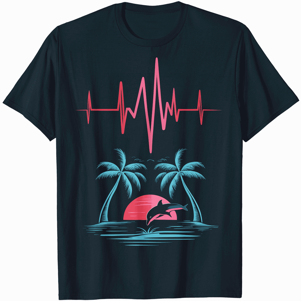 Dolphin Palm Trees Beach Heartbeat Island Dream T-Shirt - Walmart.com