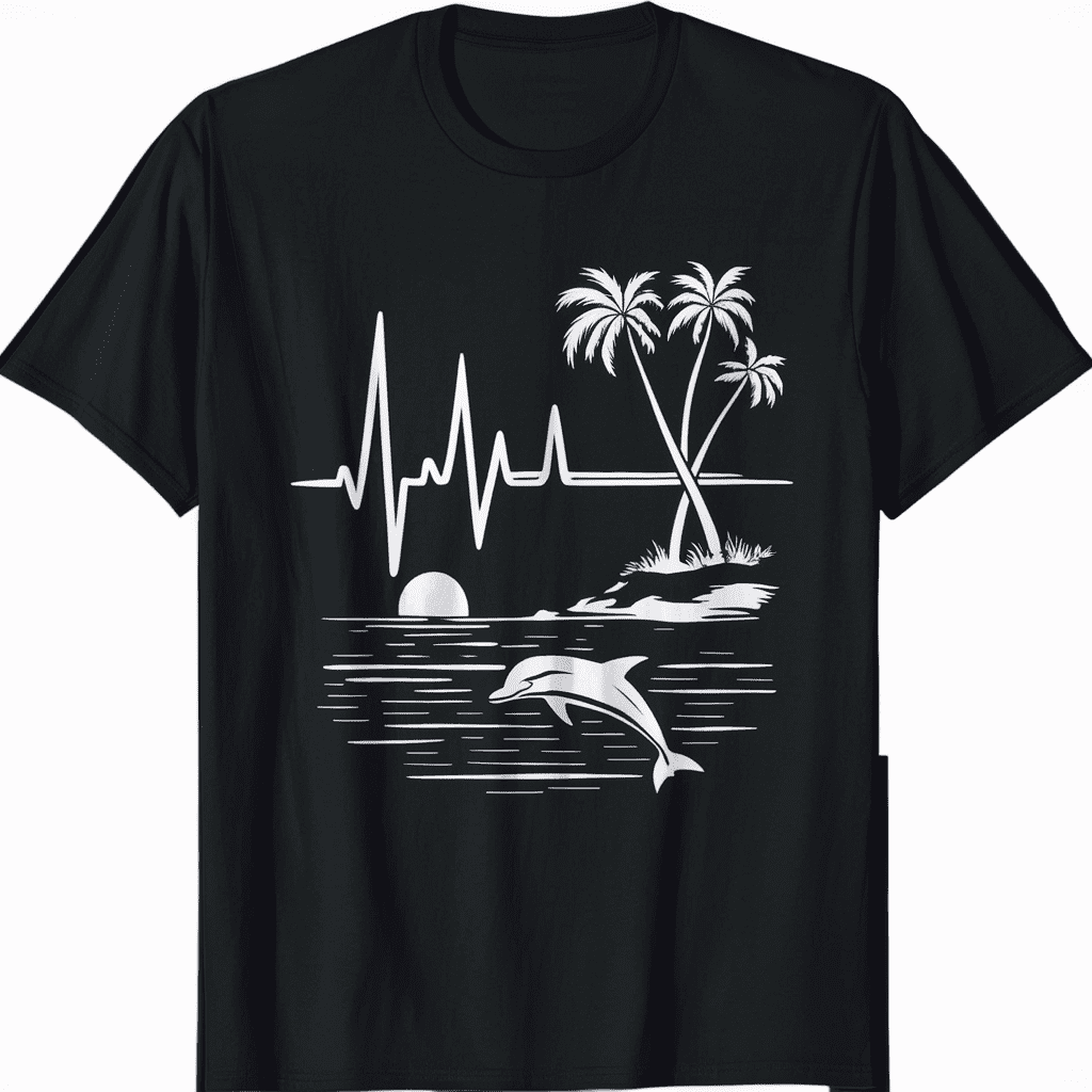 Dolphin Palm Trees Beach Heartbeat Island Paradise T-Shirt - Walmart.com
