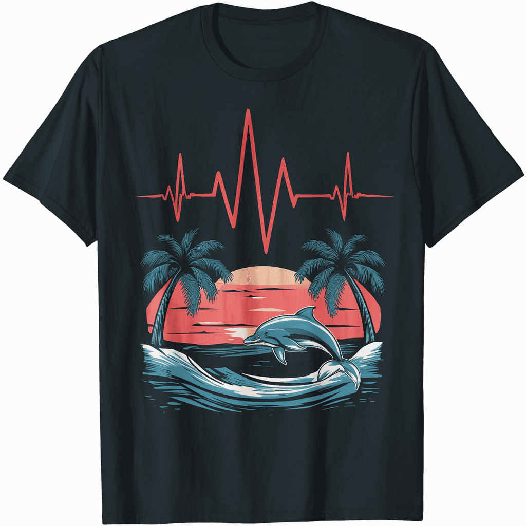 Dolphin Palm Trees Beach Heartbeat Sunset Paradise T-Shirt - Walmart.com