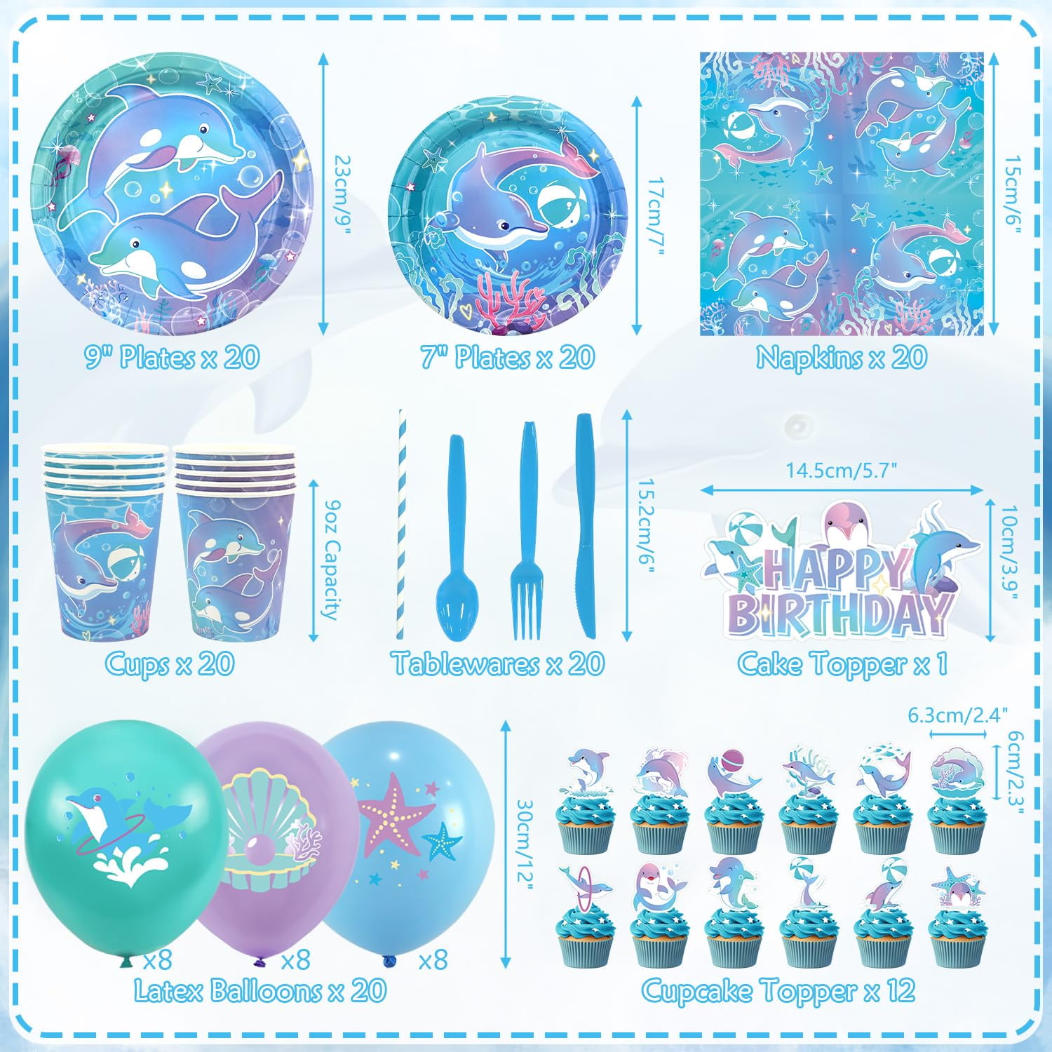 Dolphin Party Supplies, AJH3 Includes Happy Birthday Party Backdrop ...