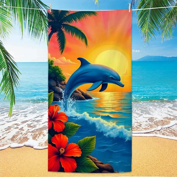 Dolphin Pattern Beach Towel, Digital Printing Thin Quick-Dry Anti-Sand ...