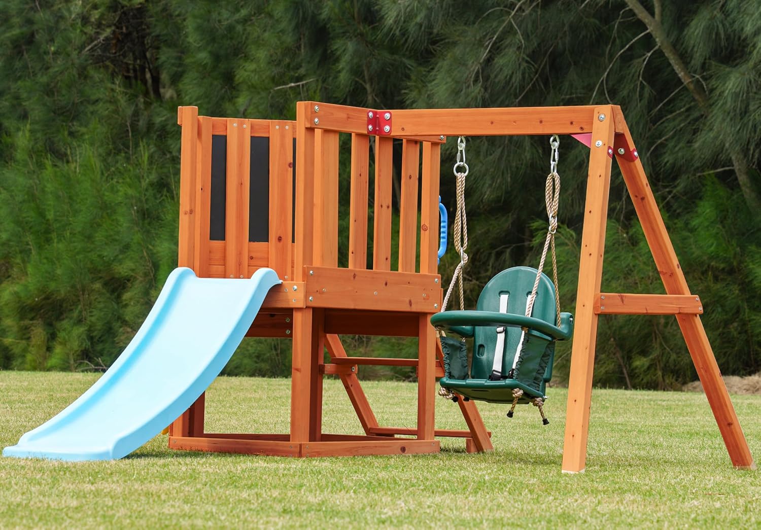 Dolphin Playground 5-in-1 Cedar Wood Toddler Swing Set with Slide ...