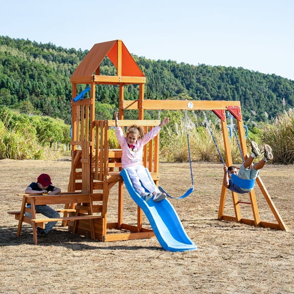 Dolphin Playground Heavy-Duty Cedar Wooden Backyard Swing Set with ...