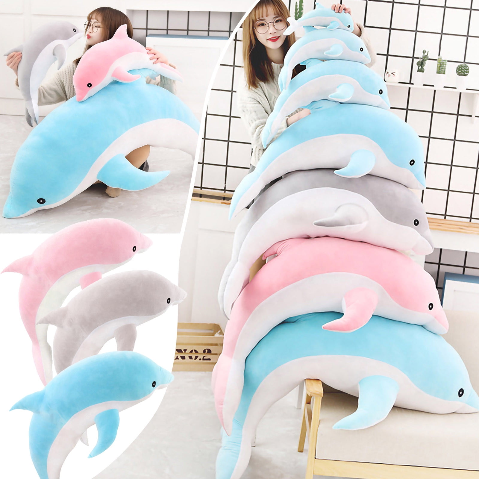 Dolphin Plush Hugging Pillow, Soft Large Creative Dolphins Stuffed ...