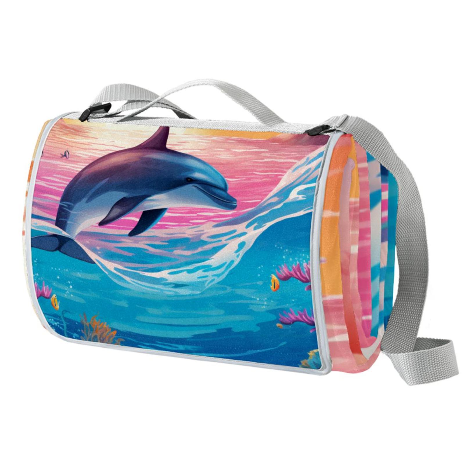 Dolphin Portable Canvas Picnic Blanket Waterproof Backing for Outdoor ...