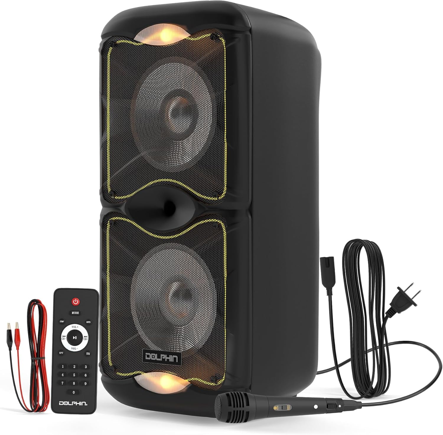 Dolphin Dual 12" Rechargeable Portable Party Speaker with LED Lights ...