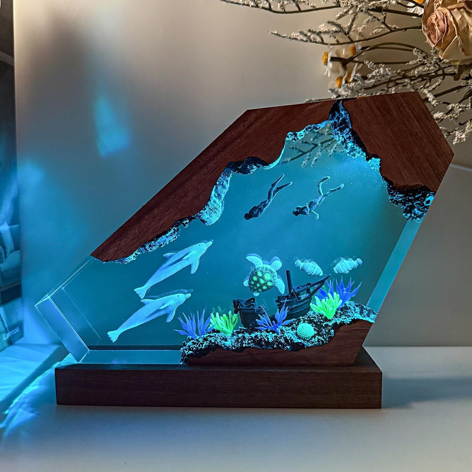 Dolphin Resin Ocean Lamp, Handmade Resin Night Light for Home Office ...