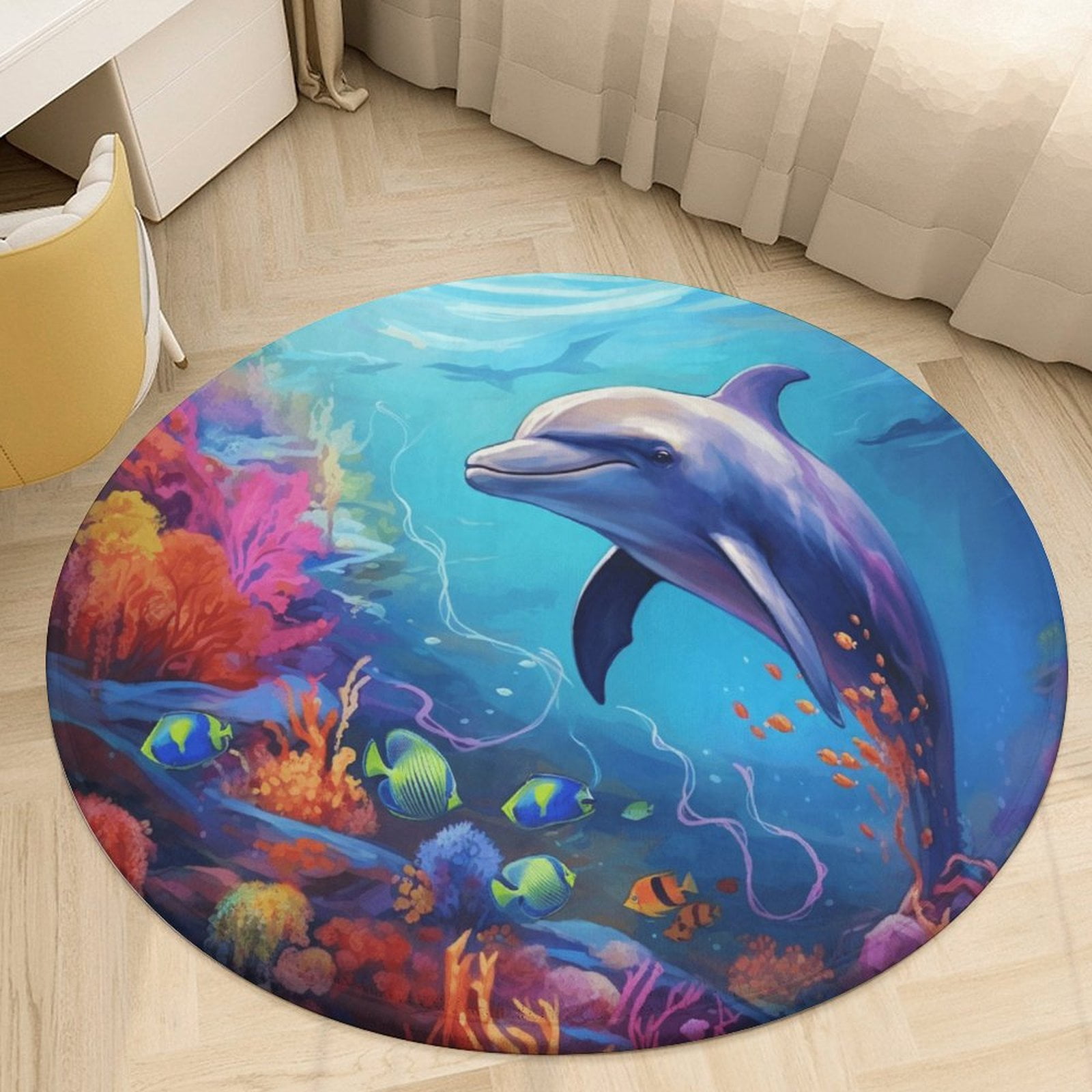 Dolphin Round Area Rugs for Bedroom Living Room, 5FT Soft Indoor Circle ...